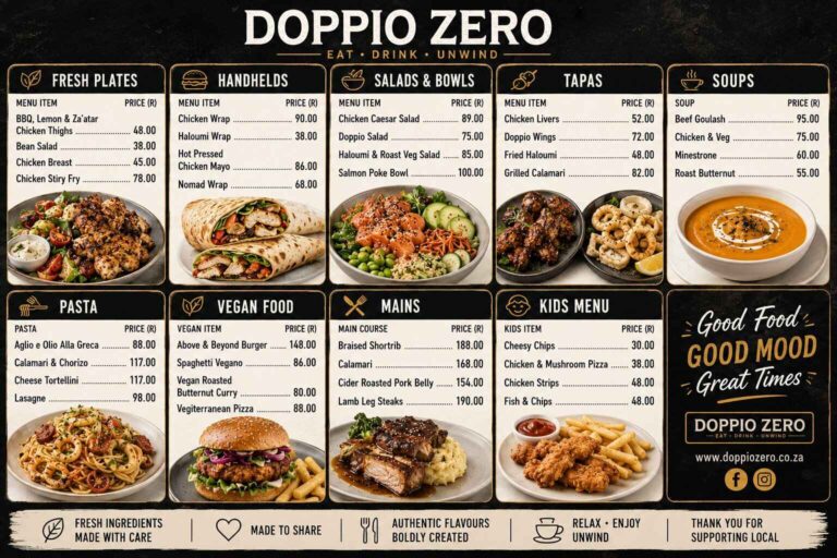 Doppio Zero Menu Prices South Africa - Updated 2026