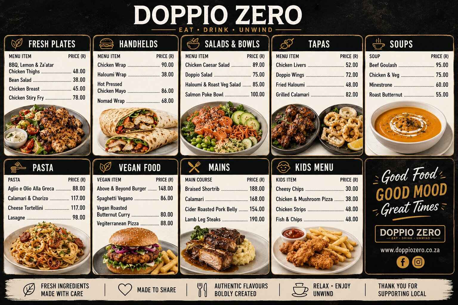 Doppio Zero Menu Prices South Africa - Updated 2026