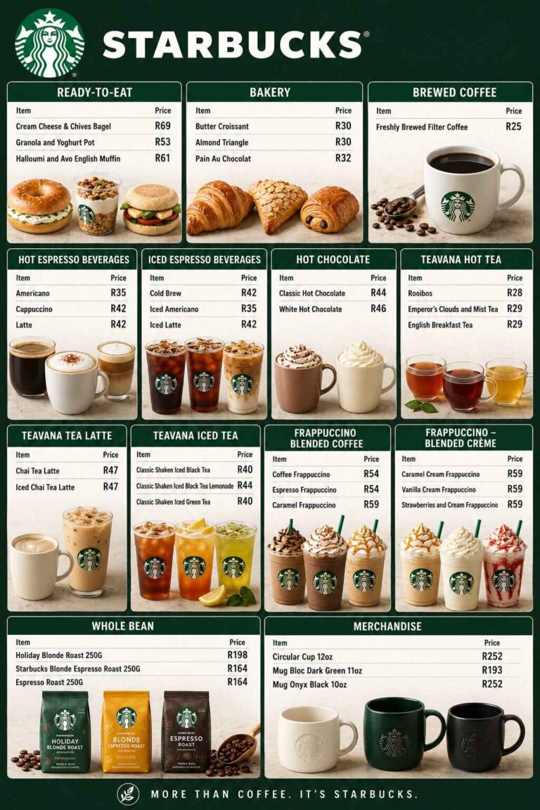 Starbucks Menu & Prices in South Africa - Updated 2026